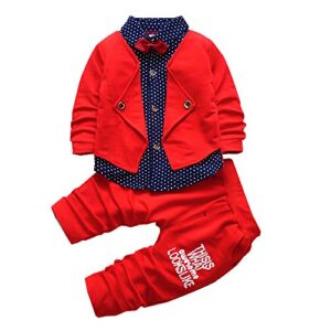 hzxvic toddler boy gentleman outfits suit,baby tuxedo dress shirt with bowtie + pants clothes sets (red, 18m)