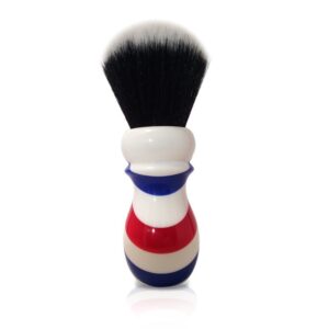 haircut & shave co. proven synthetic shaving brush 24mm extra dense knot and 54mm loft - fast drying pre-shave brush (barber pole)