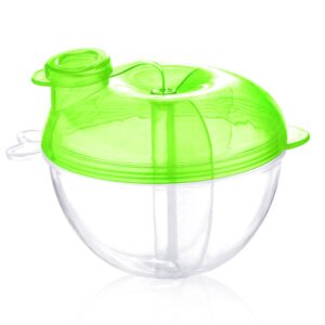 accmor baby formula dispenser for on-the-go feedings, three-compartment non-spill formula container to go, snack milk powder dispenser for traveling with infant toddler, green