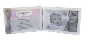 the grandparent gift co. goddaughter love, grow in faith poem white double hinged 4 x 6 photo frame with ribbon