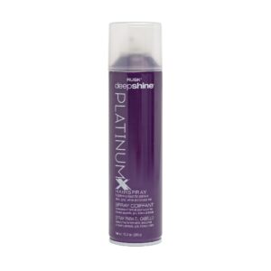 rusk deepshine platinumx hairspray, fast-drying finishing spray, all-day humidity resistance provides strong hold, shape, and body for a shiny look, 10.2 oz.