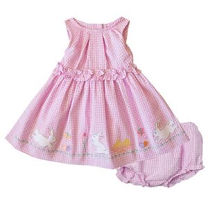 good lad newborn/infant girls pink seersucker dress with bunny appliques (12m)