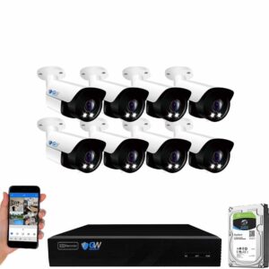 gw security 8 channel 4k nvr h.265 8mp fulltime color night vision security camera system with 8 ultrahd 4k ip two-way audio outdoor poe security cameras, smart ai human & car detection