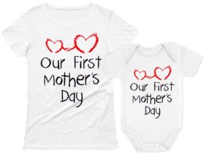 our first mothers day outfits new mom gifts mommy and me matching shirts set mom white medium/baby white 12m (6-12m)