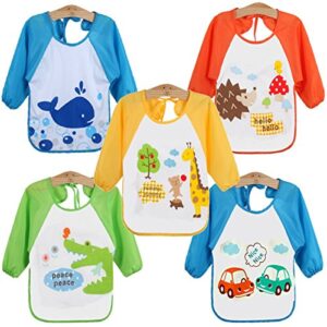 haimoburg set of 5 color long sleeved baby bibs toddler waterproof sleeved bib 9-36 months