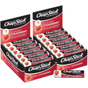 chapstick bulk classic strawberry lip balm, 24-count – tinted lip moisturizer, juicy & sweet, 0.15 oz ea