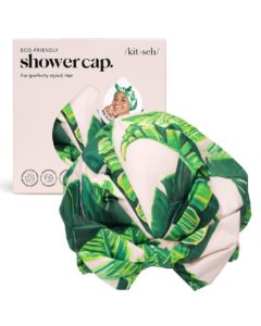 kitsch luxury shower caps for women reusable waterproof - large shower cap for women and men, non-slip, quick-dry hair cap for long & short hair, comfortable and stylish design - palm leaves