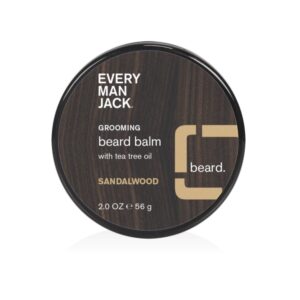 every man jack beard balm - subtle sandalwood fragrance - moisturizes, protects, and strengthens your beard - naturally derived with tea tree oil, shea butter, and jojoba - 2.0 - fluid ounces