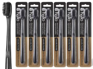 hello charcoal infused soft bristle toothbrush, black, bpa free, vegan, plant based handle, 1 count (pack of 6)