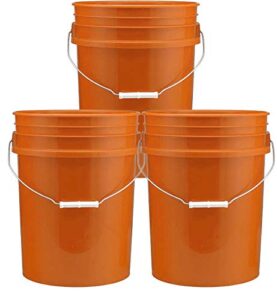 5 gallon plastic buckets, orange color | 3 pack | hdpe plastic | super heavy duty 90 ml