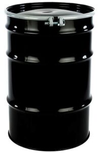 55 gal steel drum open-head| black | metal barrel | non-lined interior | bolt ring closure