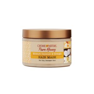 hair mask by creme of nature, pure honey, coconut oil and shea butter formula, moisture replenish & strength, 11.5 oz