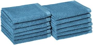 amazon basics cotton washcloths, quick-dry, 12" x 12", 12-pack, lake blue