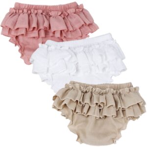 jeleuon 3 pack of little baby girls boys cotton linen blend cute bloomer shorts 18-24 m