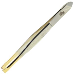 camila solingen cs31 3 1/2" gold tipped, surgical grade, german stainless steel tweezers (straight) - flawless facial hair and eyebrow shaping and removal for men/women