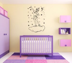 peter pan wall vinyl sticker fairy tale little set in london big ben moon cartoon character never grow up tinkerbell girl boy nursery kids room poster art tinker bell sa1526