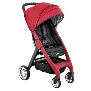 larktale chit chat stroller | lightweight compact stroller for babies and toddlers 6 months and up | best compact stroller for travel | features one-handed steering and easy fold, barossa red