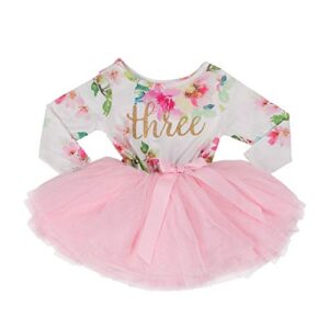 grace & lucille toddler birthday dress (3rd birthday) (pink floral long sleeve, flat heart gold, 3t)