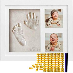 co little baby handprint & footprint kit (date & name stamp) clay hand print picture frame for newborn - best new mom gift - foot impression photo keepsake for girl & boy - white feet imprint mold