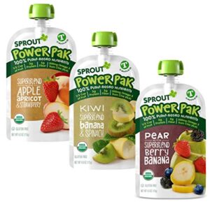 sprout organic baby food, stage 4 toddler pouches, apple apricot strawberry, kiwi banana spinach, pear berry banana variety pack, 4 oz (6 each)