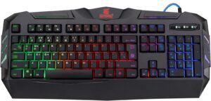 defender rainbow backlit gaming keyboard – 104 keys – 19 anti ghost keys – adjustable brightness – quick, accurate & high performance ergonomic keyboard – equally suitable for windows pc or mac