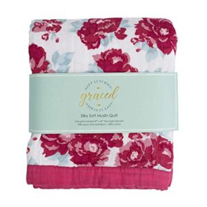 graced soft luxuries softest gentle large muslin quilt, 47" x 47" muslin baby receiving blanket (peony paradise)