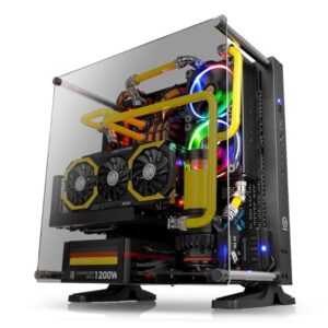 thermaltake core p3 atx tempered glass gaming computer case chassis, open frame panoramic viewing, glass wall-mount, riser cable included, black edition, ca-1g4-00m1wn-06