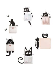 removable switch sticker, 6 pcs cute black cats cartoon wall sticker, light switch decor decals, family diy decor art stickers home decor wall art for kids living room office home decoration