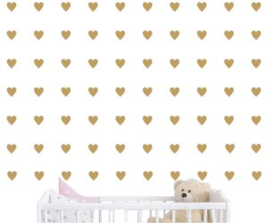 2inchx100 pieces diy heart wall decal vinyl sticker for baby kids children boy girl bedroom decor removable nursery decoration (matte gold)