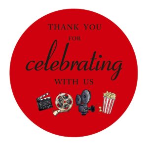 magjuche movie night thank you stickers, cinema theater themed birthday or other party favor sticker labels, 2 inch, 40-pack