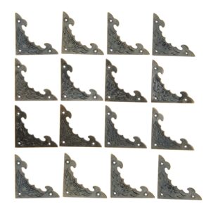 dophee 16 pack vintage metal flat corner protectors, 1.57"x1.57" decorative antique bronze furniture guard edge cover with mounting nails for trunk suitcase cabinet desk jewelry box case gifts box