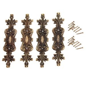 dophee 4 pack retro decorative corners bracket, antique bronze applique furniture chest case wooden box feet leg corner protector guard furniture fittings with mounting nails, 100x23mm/3.94"x0.91"