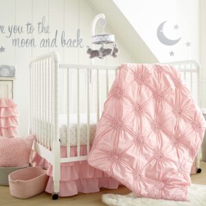 levtex baby - willow crib bed set - baby nursery set - pink - soft rosette pintuck - 5 piece set includes quilt, fitted sheet, diaper stacker, wall decal & crib skirt/dust ruffle