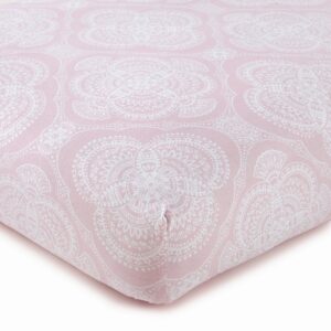 levtex baby - willow crib fitted sheet - fits standard crib and toddler mattress - medallion pattern - pink and white - nursery accessories - 100% cotton