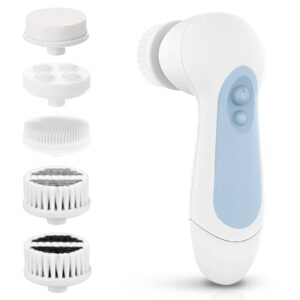 waterproof facial cleansing spin brush set with 4 exfoliating brush heads - complete face spa system by clsevxy - face scrubber for gentle exfoliation and deep scrubbing