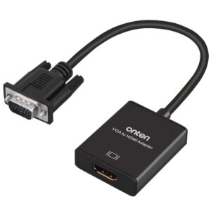 onten vga to hdmi, 1080p vga to hdmi adapter (male to female) for computer, desktop, laptop, pc, monitor, projector, hdtv with audio cable and usb cable (black)