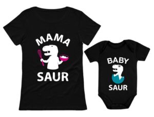 tstars mama & baby saur gift for new moms mothers day mom and daughter son matching outfits mom shirt & baby bodysuit set mom black medium/baby black newborn (0-3m)