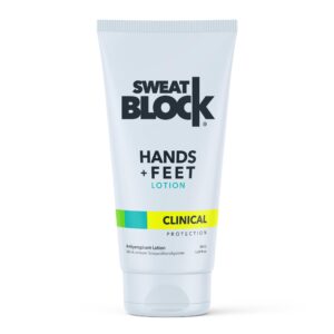 sweatblock antiperspirant lotion for hands & feet - clinical strength for men & women - hyperhidrosis aid to stop excessive sweating - reduces foot odor - moisturizing w/ aloe - travel size 1.69 fl oz