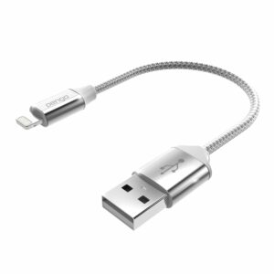 pengo short lightning cable, usb cable with lightning connector, apple mfi certified charger and sync/data for iphone 12/11/x/8/8 plus 7/7 plus,double-braided nylon (0.66 ft / 8 in / 0.2 m)(silver)