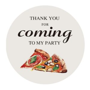 magjuche pizza themed thank you stickers, children birthday party favor decorations, supplies, 40 labels, 2 inch round