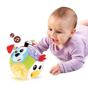 yookidoo baby lights n' music friends ball a soft newborn musical ball toy with flashing stars and three friendly farm animals. ideal for floor play, stroller or crib.