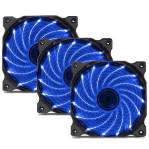 uphere 3-pack long life computer case fan 120mm cooling case fan for computer cases cooling 15led blue,15b3-3