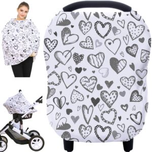 baby car seat covers, carseat canopy, boys girls privacy breastfeeding cover (grey heart)