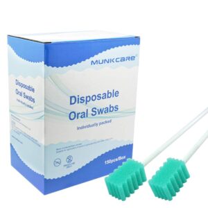 munkcare disposable oral foam tipped swab mouth cleaning swab, green tooth shape, 150 counts