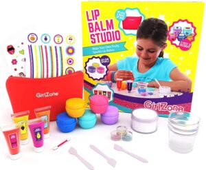 girlzone lip balm making kit, 25-piece makeup and lip gloss set with glitters, stickers & more, fabulous girls toys age 8 & great gift idea for kids