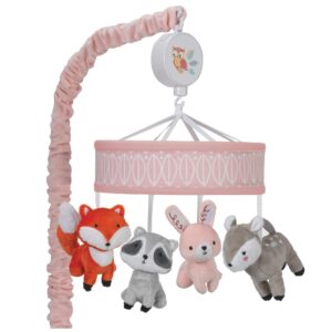 lambs & ivy little woodland forest animals musical mobile, pink/white