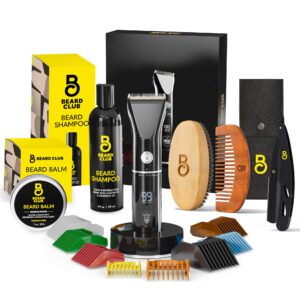 the beard club mens grooming kit & pt45 beard trimmer for men - professional cordless electric beard hair & moustache trimmer, straight razor, beard shampoo, balm, beard brush & comb - beard kit gift