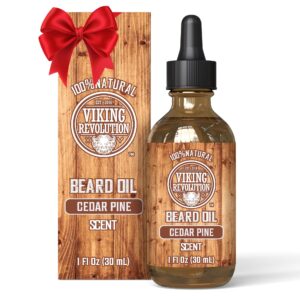 viking revolution cedar and pine beard oil for men - natural argan and jojoba beard softener, conditioner for strengthening and moisturizing (1 pack)