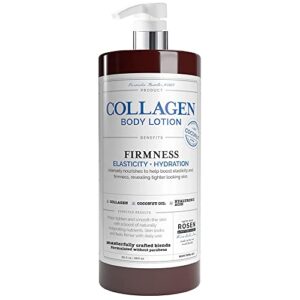 rosen apothecary firming collagen body lotion, coconut oil for firm, hydrated, tighter looking skin, 960ml/32 fl oz