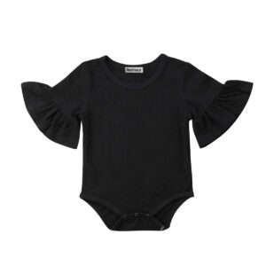 mubineo infant baby girl basic bell short sleeve cotton romper bodysuit tops clothes (black, 0-3 months)